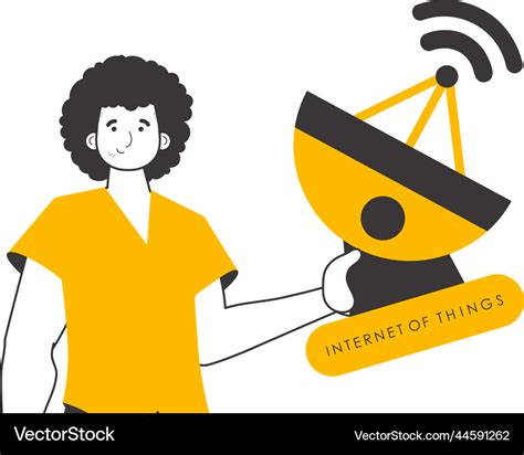 A Man Holds The Iot Logo In His Hands Linear Vector Image