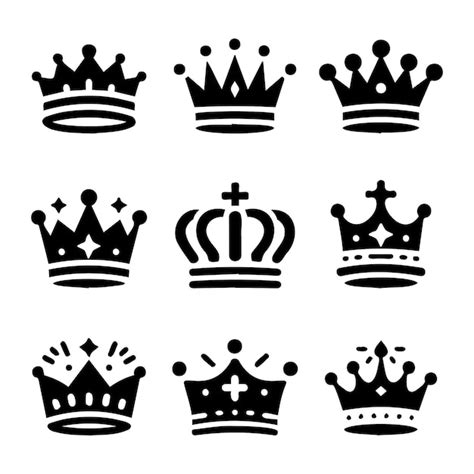 손으로 그린 왕 또는 여왕 왕관의 독특한 컬렉션 프리미엄 벡터