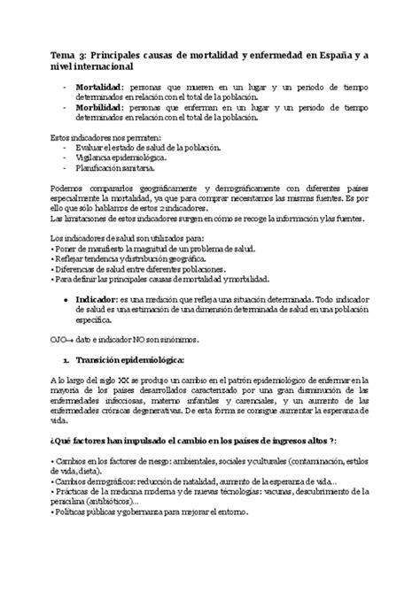Tema 3 Principales Causas De Mortalidad Y Enfermedad En Espana Y A