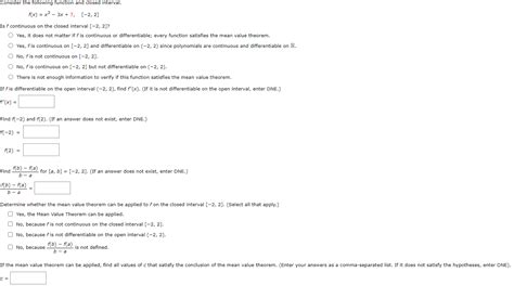 Solved Consider The Following Function And Closed Interval
