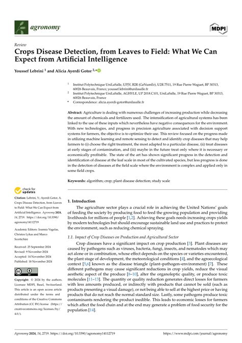 Pdf Crops Disease Detection From Leaves To Field What We Can Expect From Artificial Intelligence