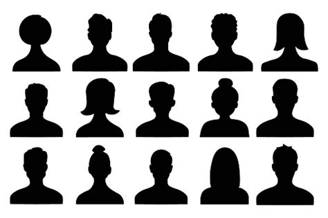 남성과 여성의 머리는 사람의 아바타 프로필 아이콘을 실루엣 벡터 일러스트 Eps 10 전화 사용에 대한 스톡 벡터 아트 및 기타 이미지 전화 사용 컴퓨터 사용 검은색