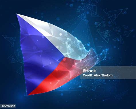 체코 공화국 벡터 플래그 파란색 배경에 삼각형 다각형에서 가상 추상 3d 개체 0명에 대한 스톡 벡터 아트 및 기타 이미지 0명 개발 개체 그룹 Istock