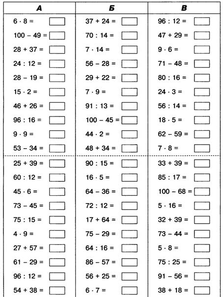 Карточки для счёта 3 5 классы математика 2025 В стране выученных уроков Начальная школа