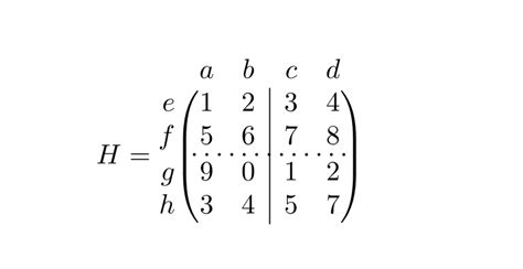 matrices matrix with external elements and dashed separation lines
