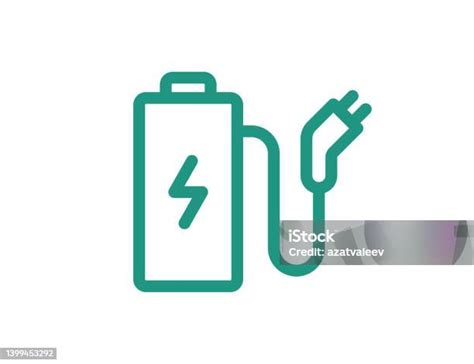 코드 및 전기 충전 커넥터 선형 아이콘이있는 충전식 배터리 축압기 충전기 플러그 기호 전기 장비 전력 은행 요금 표시 벡터 디자인 요소 싣기에 대한 스톡 벡터 아트 및 기타