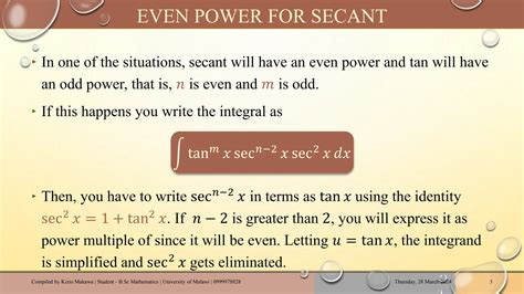Integrals Involving Powers Of Tan And Trig Substitution Pptx