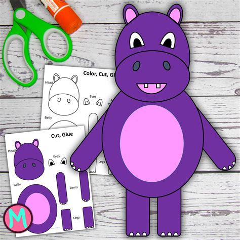 Hippo Craft Template Cut And Glue Activity Pdf Pattern Etsy