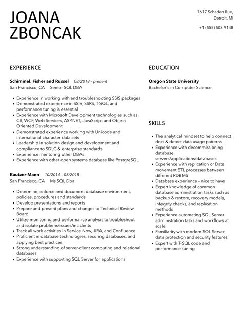 Sql Dba Resume Samples Velvet Jobs