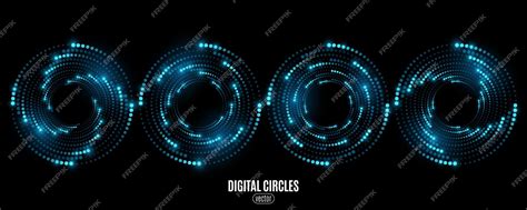 Premium Vector Set Of Swirling Digital Circles Futuristic Glowing Hexagons Big Data