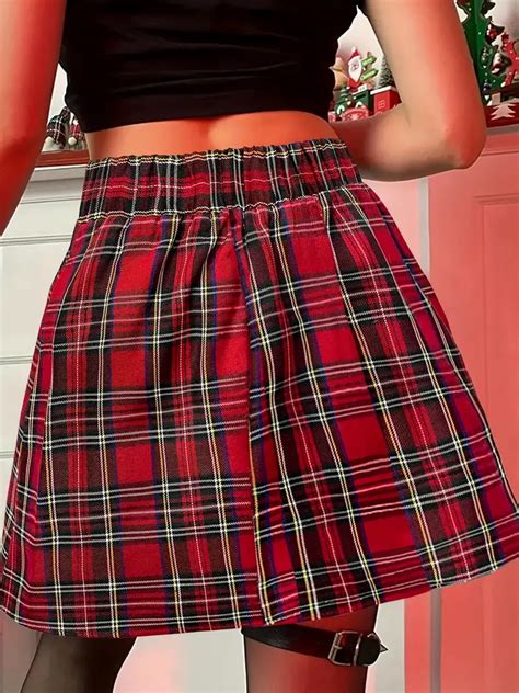 체크 무늬 프린트 하이 웨스트 플리츠 스커트 빈티지 A 라인 미니 스커트 여성 의류 Temu Republic Of Korea