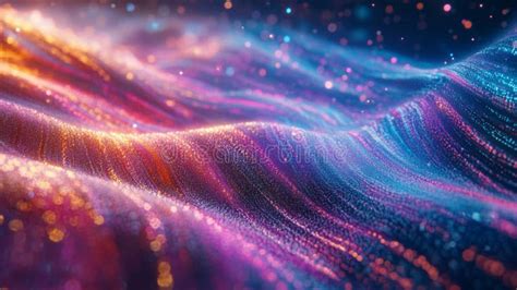 Abstract Wavy Pattern With Glowing Particles And Blurred Lights Stock