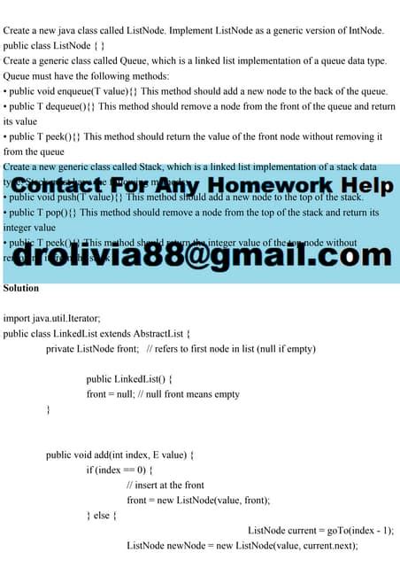 Create A New Java Class Called Listnode Implement Listnode As A Gen