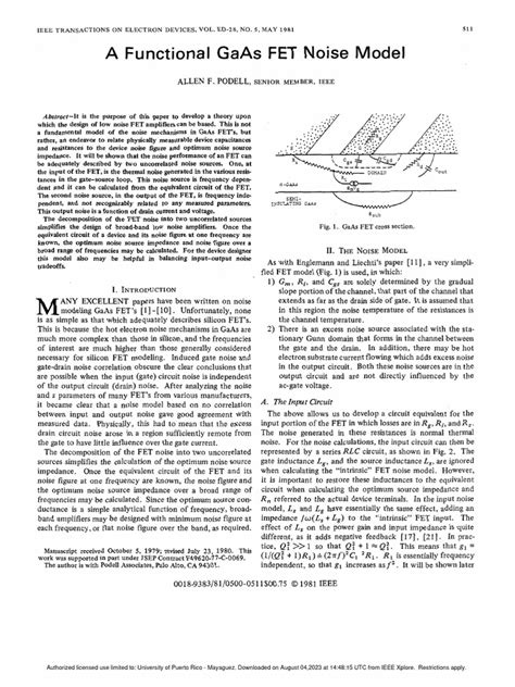 A Functional Gaas Fet Noise Model Pdf Field Effect Transistor