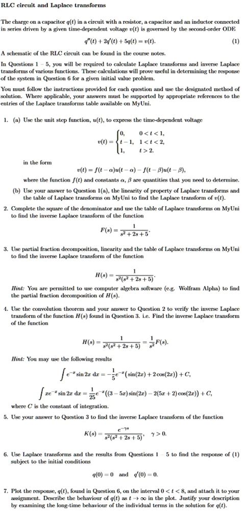 Solved Texts Rlc Circuit And Laplace Transforms The Charge On A