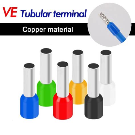 100pcs Copper Ve Tubular Crimp Terminal Electrical Wire Insulated Terminator Block Cord End