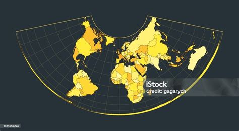 World Map Albers Conic Equalarea Projection Futuristic World Illustration For Your Infographic