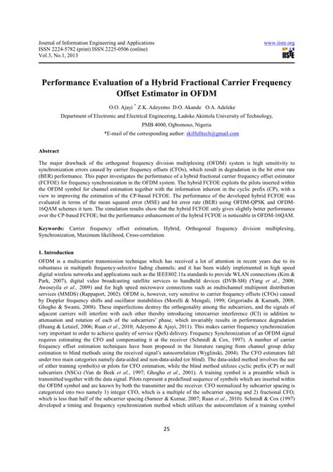 Pdf Performance Evaluation Of A Hybrid Fractional Carrier Frequency Offset Estimator In Ofdm
