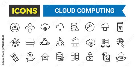 Cloud Computing Thin Line Icons Set Cloud Services Server Cyber Security Concepts Included