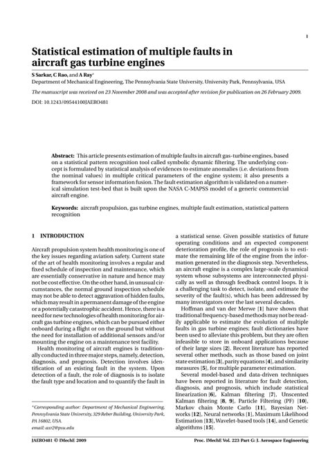 Pdf Statistical Estimation Of Multiple Faults In Aircraft Gas Turbine Engines