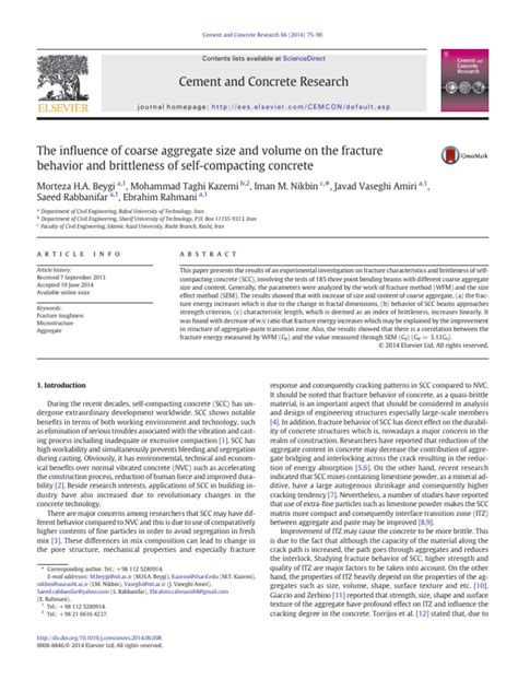 The Influence Of Coarse Aggregate Size And Volume On The Fracture Behavior And Brittleness Of