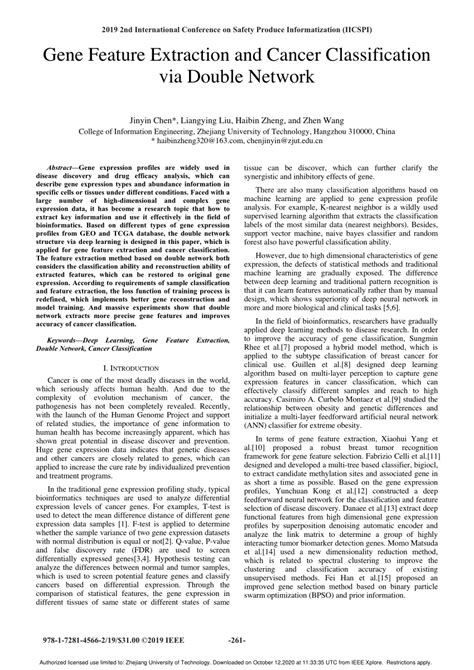Pdf Gene Feature Extraction And Cancer Classification Via Double Network