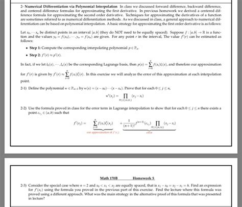 Numerical Differentiation Via Polynomial Chegg