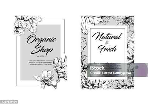 유기농 상점 브로셔 소책자 또는 템플릿 편집 가능한 벡터 꽃 프레임 템플릿입니다 우아한 목련 꽃 템플릿 기념일에 대한 스톡 벡터 아트 및 기타 이미지 Istock