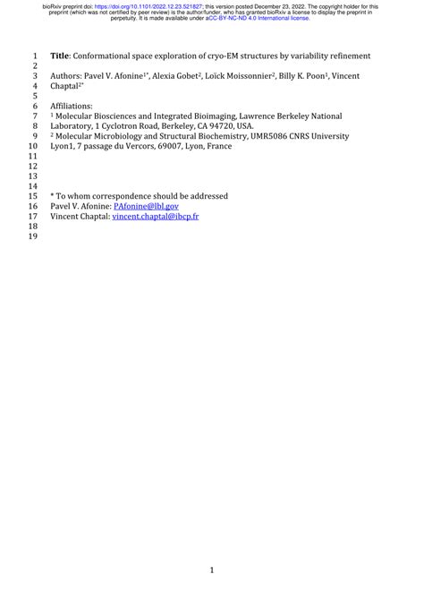 Pdf Conformational Space Exploration Of Cryo Em Structures By Variability Refinement