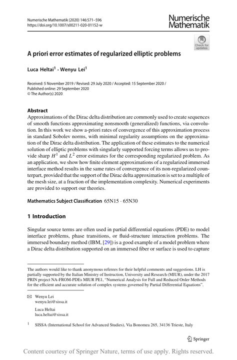 Pdf A Priori Error Estimates Of Regularized Elliptic Problems