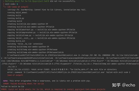 talib安装失败 talib ta lib c 1222 fatal error c1083 无法打开包括文件 “ta lib ta defs h” no such file