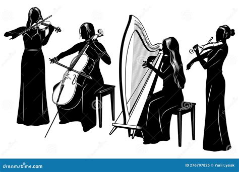 set of symphonic string musical instruments set of stringed instruments with title in thin line