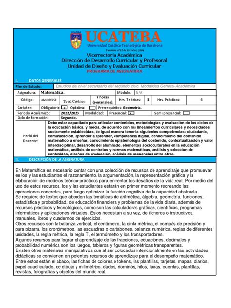 Plantilla Para Diseño De Programa De Asignatura Pdf Informática