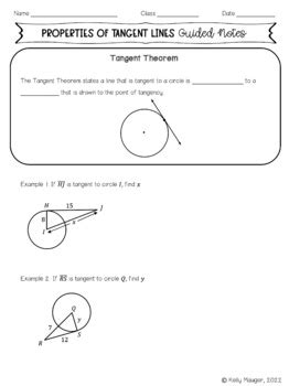Properties Of Tangent Lines Guided Notes And Practice By Rd And Th