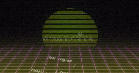 Retro Grid With Green Sun And Coding Image Stock Illustration Illustration Of Cyber Retro