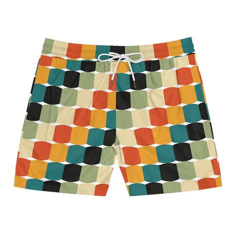 Retro 70s Geometric Swim Shorts Funky Beach Trunks Etsy