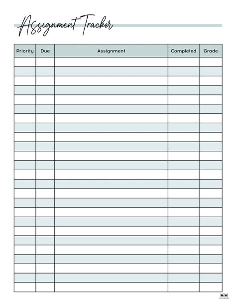 Assignment Trackers Free Printables Printabulls