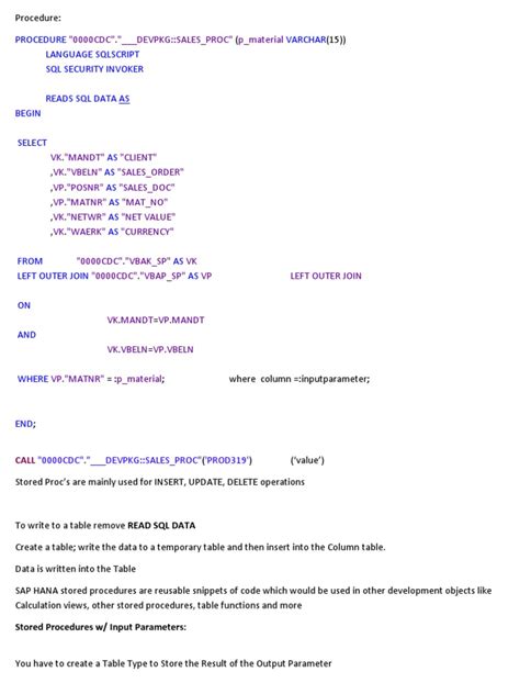 Procedure Varchar Language Sqlscript Sql Security Invoker Reads Sql Data As Begin Select As As