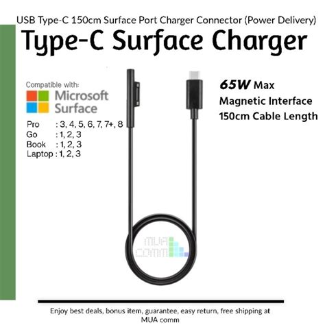 Jual Kabel Charger USB Type C Microsoft Surface Pro Book Laptop Go 1 2 3 4 5 6 7 7 8 Shopee