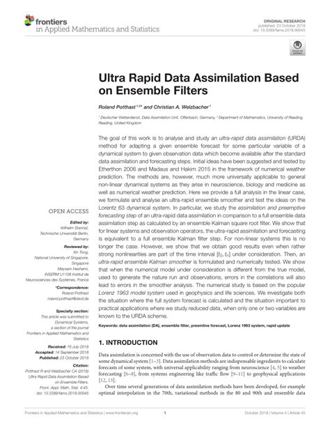 Pdf Ultra Rapid Data Assimilation Based On Ensemble Filters