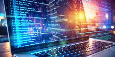 laptop with programming code on screen and glowing keyboard technology innovation software