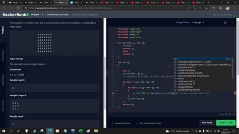 How To Solve Hackerrank Printing Pattern Using Loops In C Youtube