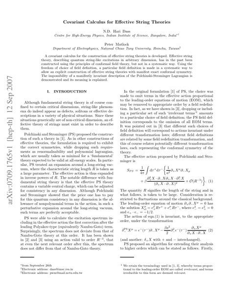 Pdf Covariant Calculus For Effective String Theories