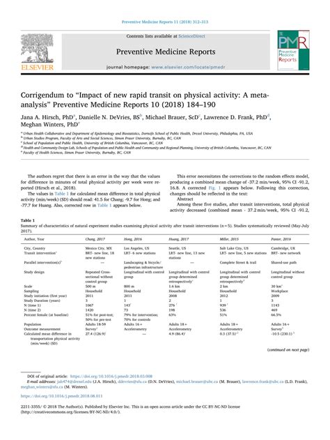 Pdf Corrigendum To Impact Of New Rapid Transit On Physical Activity A Meta Analysis
