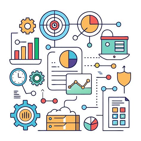 Colorful Infographic Showing Gears Bar Charts Pie Charts And A Server Premium Ai Generated Vector