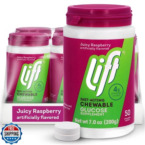 Lift Glucose Fast Acting Glucose Chewable Energy Tablets Raspberry