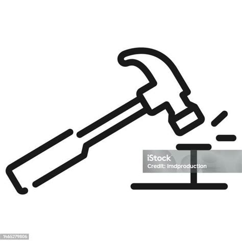 망치 치는 손톱 라인 아이콘입니다 수리 도구 기호 벡터 그림입니다 강철에 대한 스톡 벡터 아트 및 기타 이미지 강철 개념