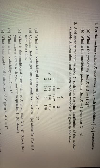 Solved 1 Let The Random Variable X Take Values 1 2 3 With