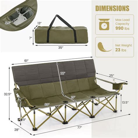 Goplus 3 Person Camping Chair For Adults Outdoor Folding Oversized Ca