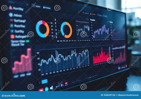 Computer Screen Displays Dark Mode Dashboard With Various Graphs